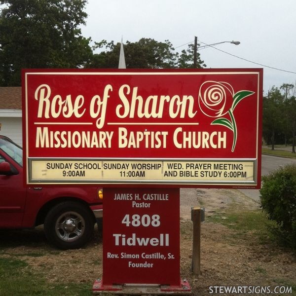 Church Sign for Rose of Sharon Missionary Baptist Church TX
